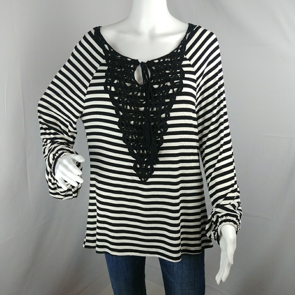 Kaktus | Tops | Kaktus Womens Large Top Black White Stripe Long Sl ...